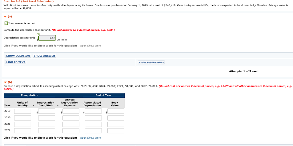 Solved Exercise 9-5 (Part Level Submission) Yello Bus Lines | Chegg.com