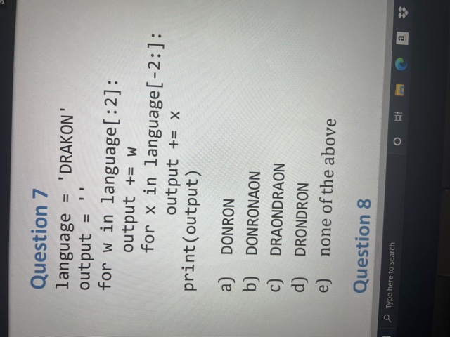 Solved Question 7 language = 'DRAKON' output for w in | Chegg.com