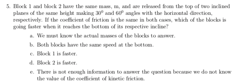 Solved 5. Block 1 and block 2 have the same mass, m, and are | Chegg.com