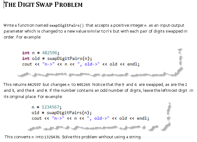 Solved THE DIGIT SWAP PROBLEM Write a function named | Chegg.com