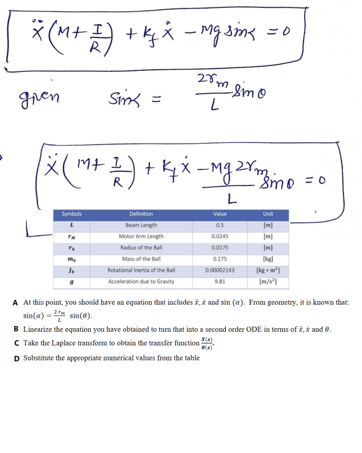 Solved x¨(M+RI)+kfx˙−Mgsin