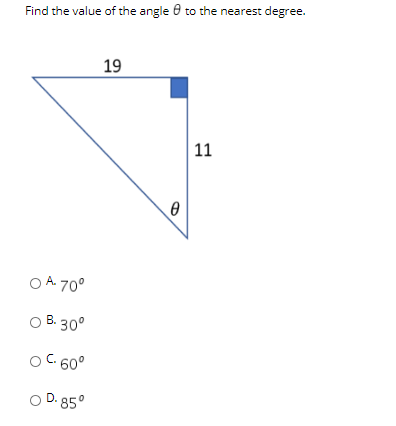 Solved Find the value of the angle to the nearest degree. 19 | Chegg.com