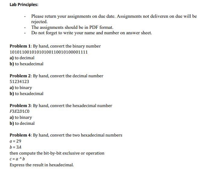Solved Lab Principles: - Please return your assignments on | Chegg.com