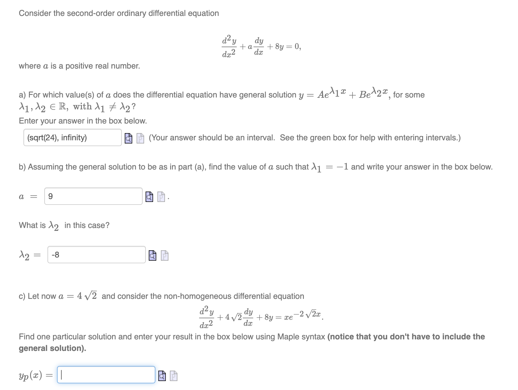 Solved Consider the second-order ordinary differential | Chegg.com