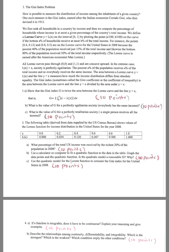 Solved 3. The Gini Index Problem How is possible to measure | Chegg.com