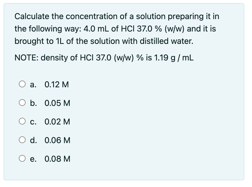 Solved Calculate the concentration of a solution preparing | Chegg.com