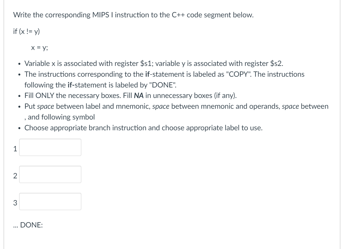 Solved Write the corresponding MIPS I instruction to the C++ | Chegg.com