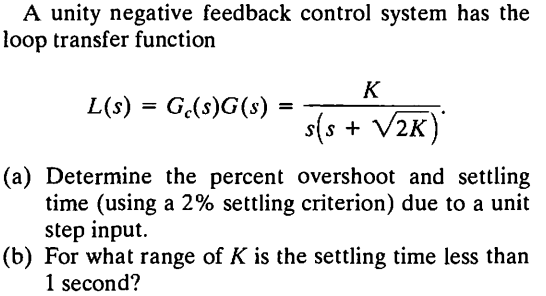 Solved A Unity Negative Feedback Control System Has The Loop