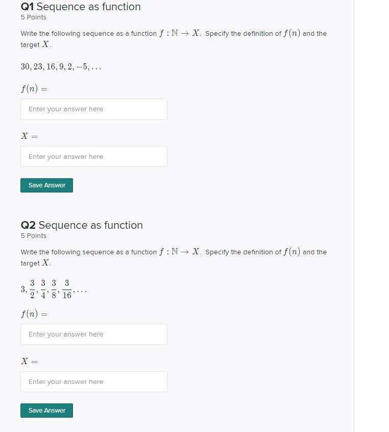 Solved Q1 Sequence as function 5 Points Write the following | Chegg.com