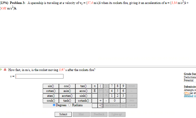 Solved (13%) Problem 3: A spaceship is traveling at a | Chegg.com