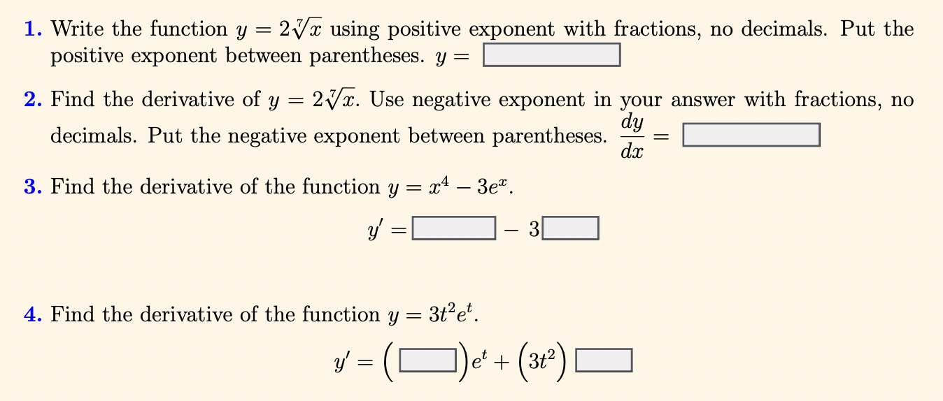 Solved 1. Write the function y = 2√x using positive exponent | Chegg.com