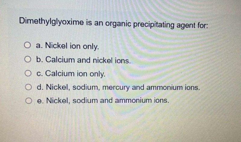 Solved Dimethylglyoxime is an organic precipitating agent | Chegg.com