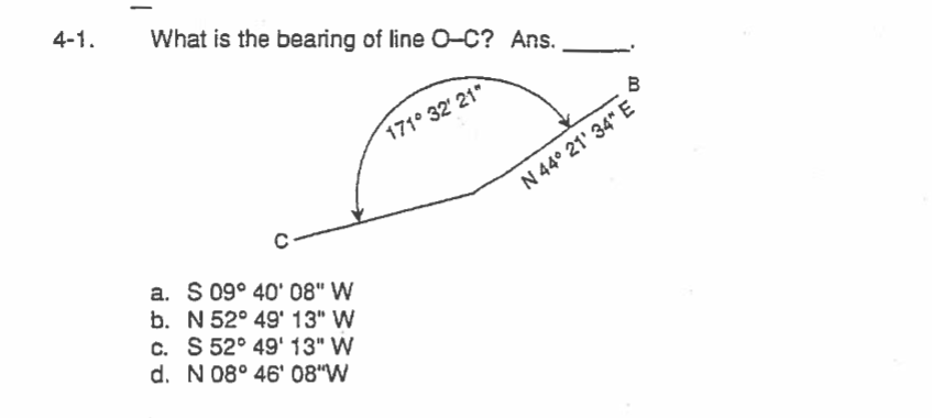 Solved 4-1. What is the bearing of line O−C ? Ans. a. | Chegg.com