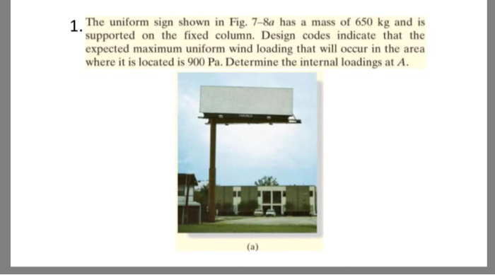 Solved 1 The uniform sign shown in Fig. 7-8a has a mass of | Chegg.com