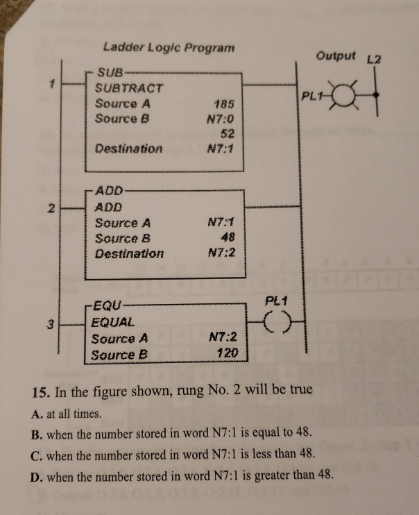Solved Ladder Logic Program Output L2 Sub Subtract Source
