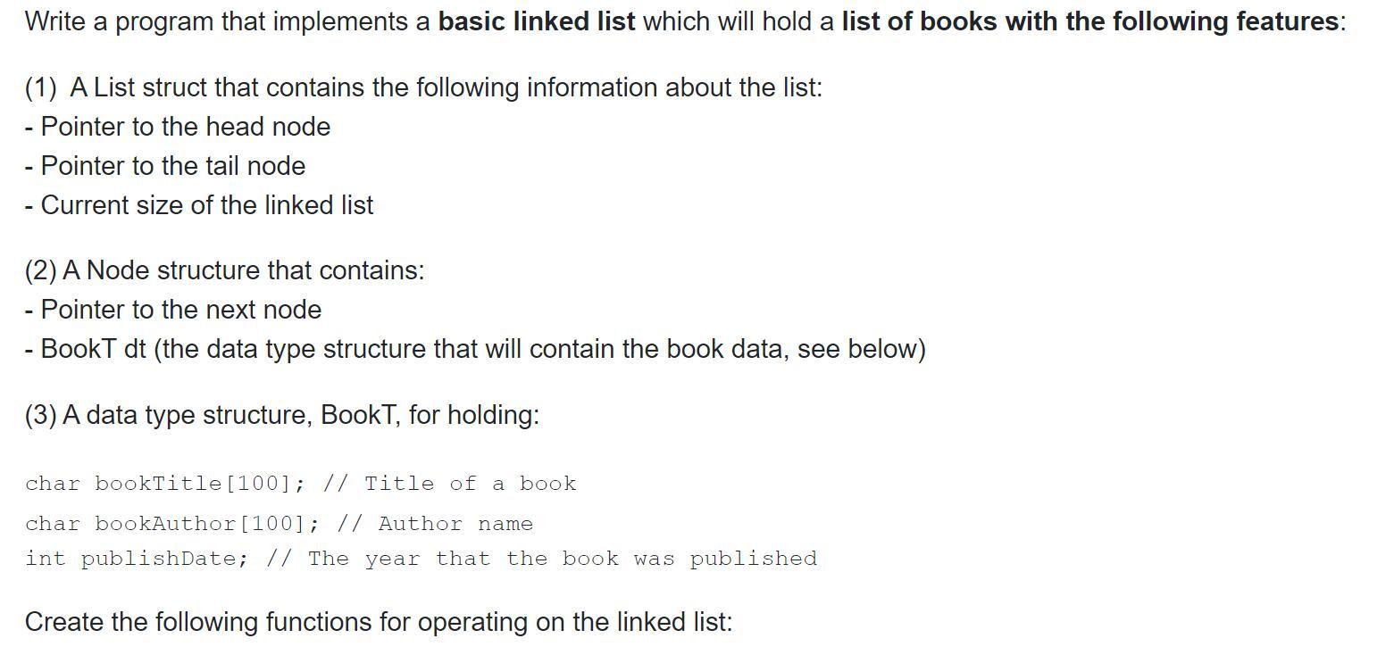 Solved Write a program that implements a basic linked list | Chegg.com