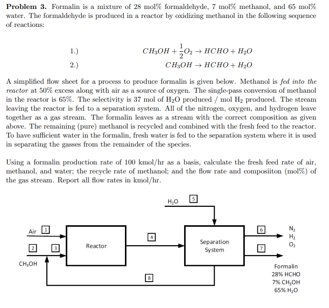 Solved Problem 3. Formalin is a mixture of 28 mol% | Chegg.com