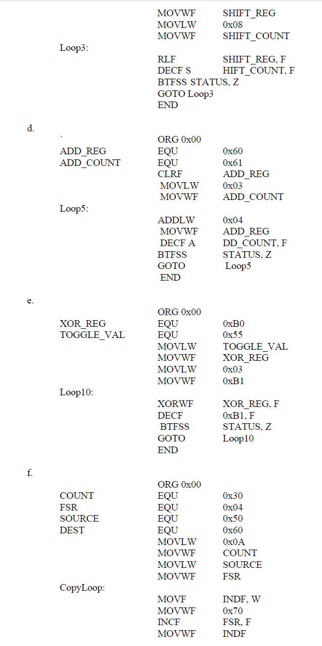 Solved In each of the following PIC assembly program | Chegg.com