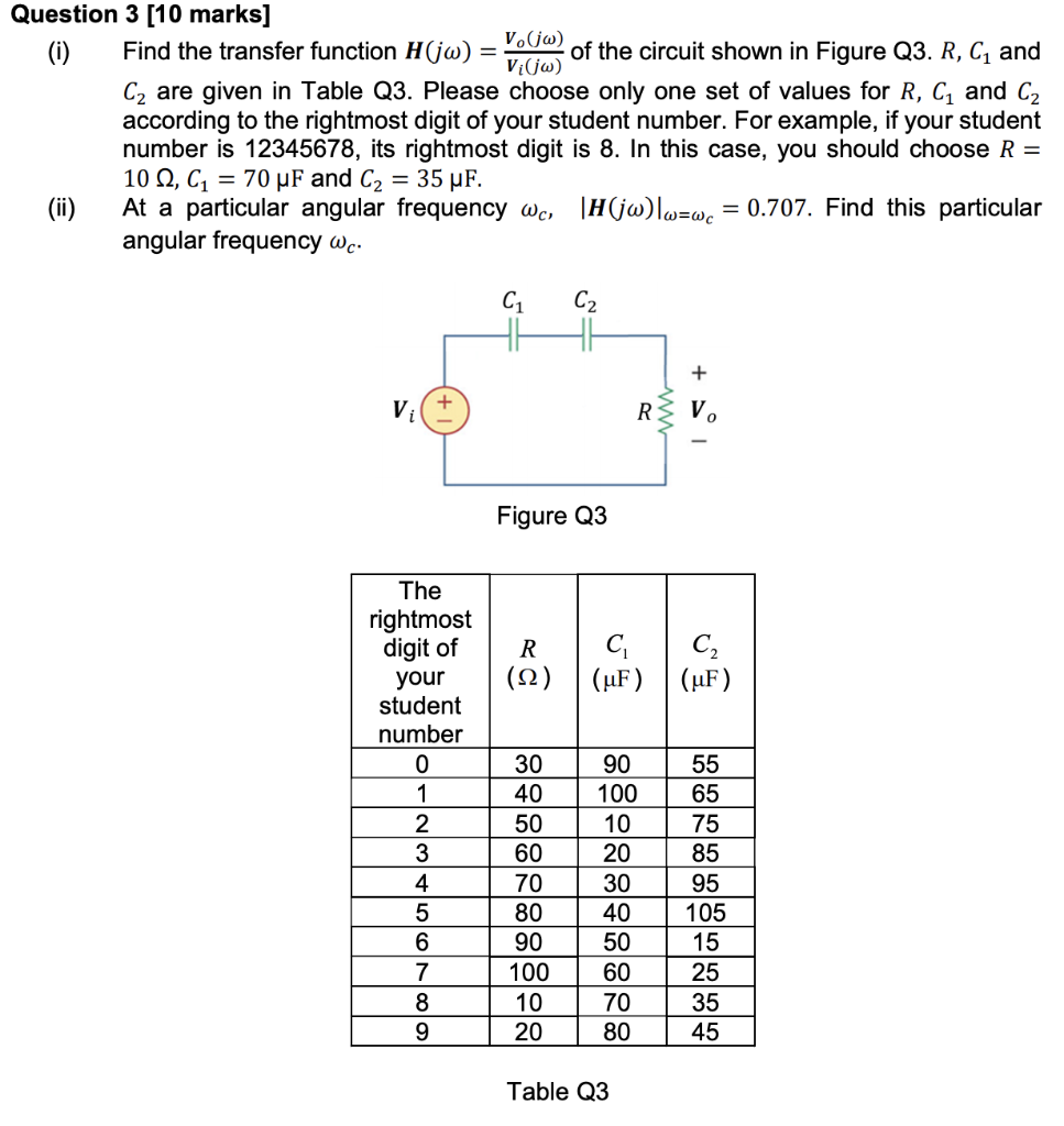 Solved = Question 3 [10 marks] Vow) (i) Find the transfer | Chegg.com