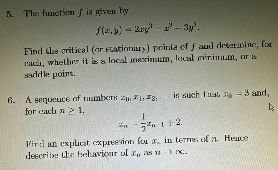 Solved 5. The function f is given by f(x,y)=2xy3−x2−3y2 Find | Chegg.com