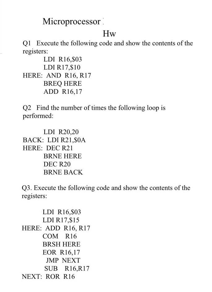 Solved Microprocessor Hw Q1 Execute the following code and | Chegg.com