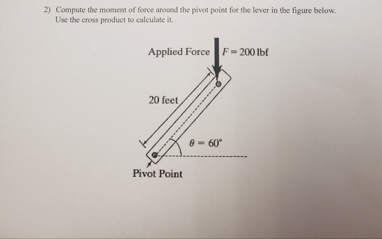 Solved 2) Compute the moment of force around the pivot point | Chegg.com