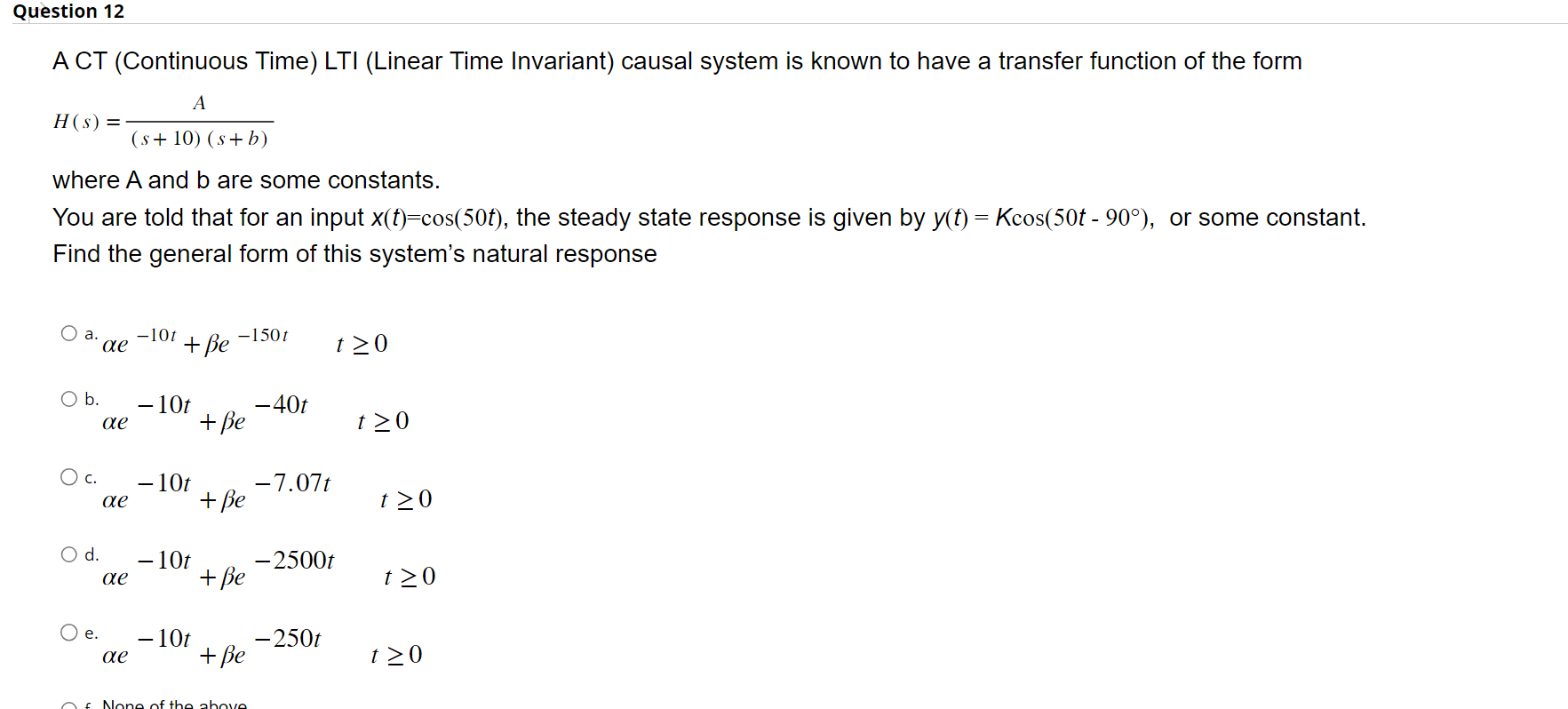 Solved Question 12A CT (Continuous Time) ﻿LTI (Linear Time | Chegg.com
