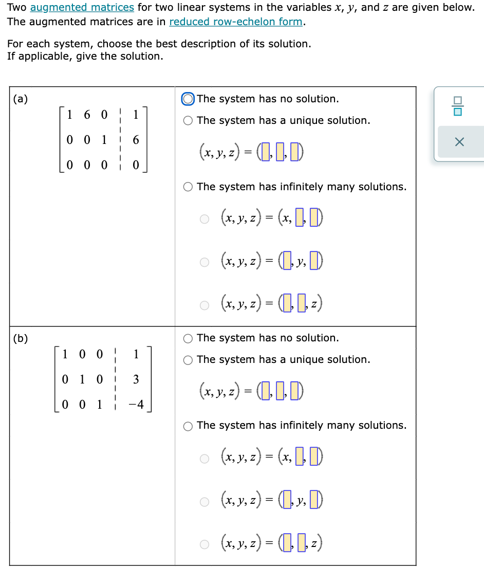 Solved Two augmented matrices for two linear systems in the | Chegg.com