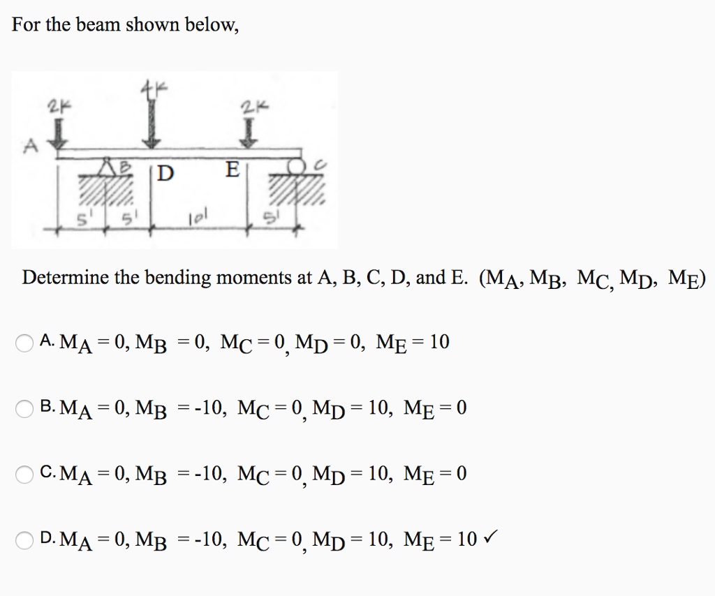 Solved For the beam shown below, Determine the bending | Chegg.com