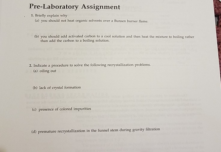 Solved . Pre-Laboratory Assignment 1. Briefly explain why | Chegg.com