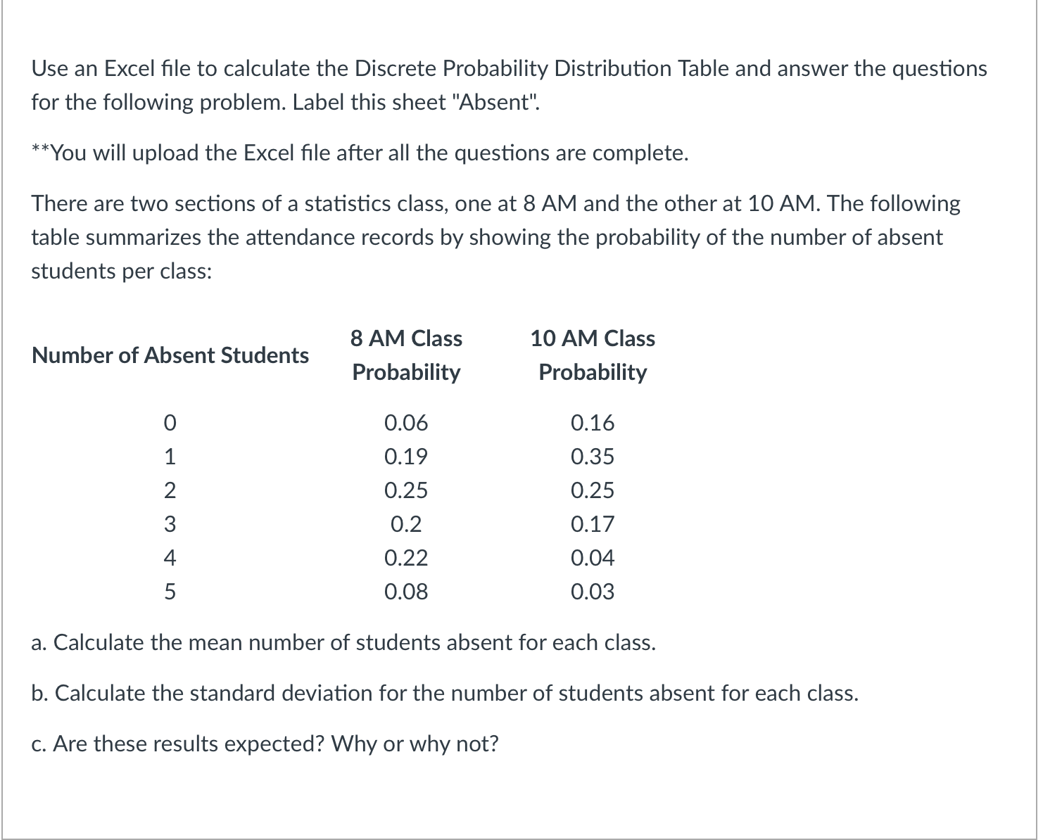 Solved Use an Excel file to calculate the Discrete | Chegg.com