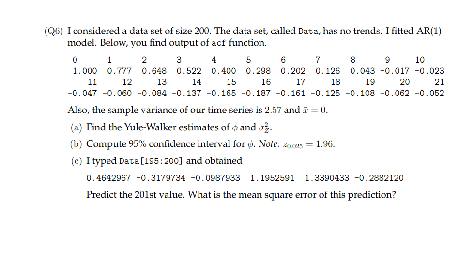 Solved (Q6) I considered a data set of size 200. The data | Chegg.com