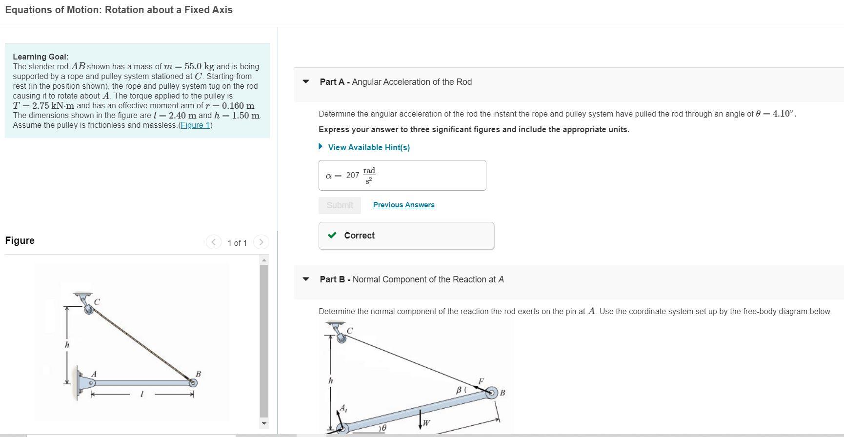 Solved Equations of Motion: Rotation about a Fixed Axis Part | Chegg.com