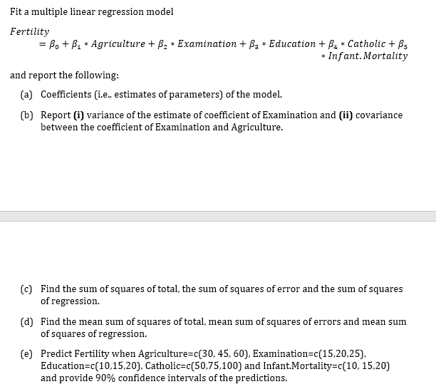 Solved Fit a multiple linear regression model Fertility | Chegg.com