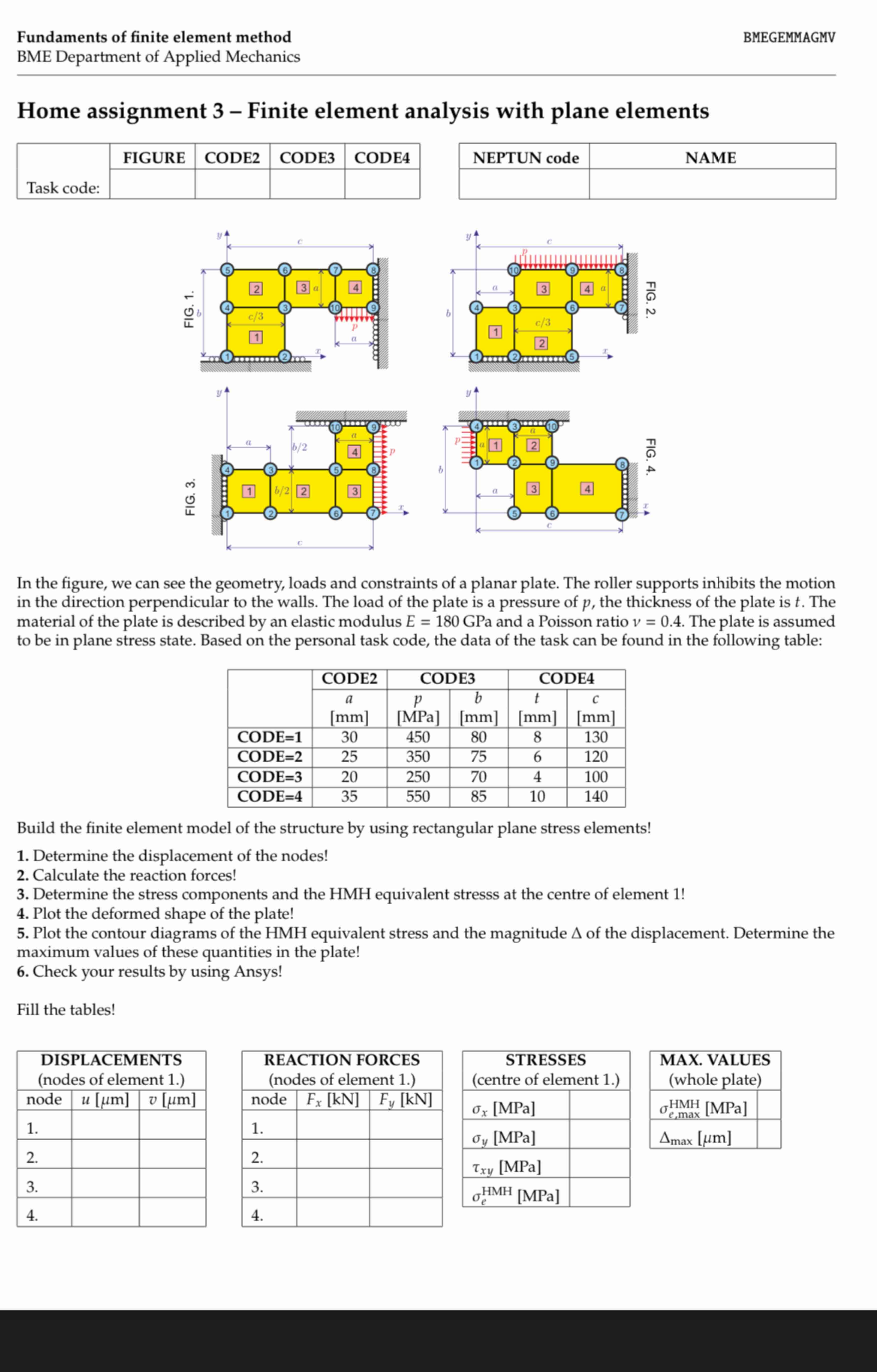 Solved Home assignment 3 - ﻿Finite element analysis with | Chegg.com