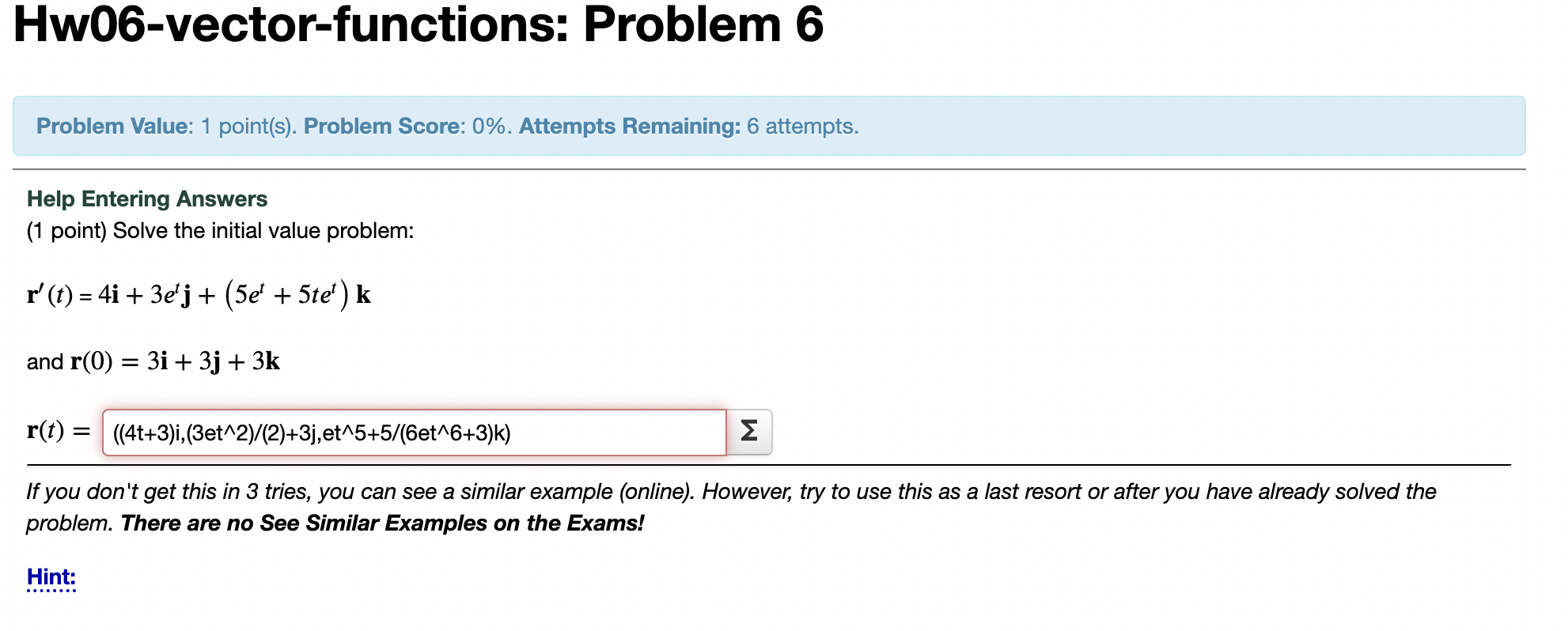 Solved Hw06-vector-functions: Problem 6 Problem Value: 1 | Chegg.com