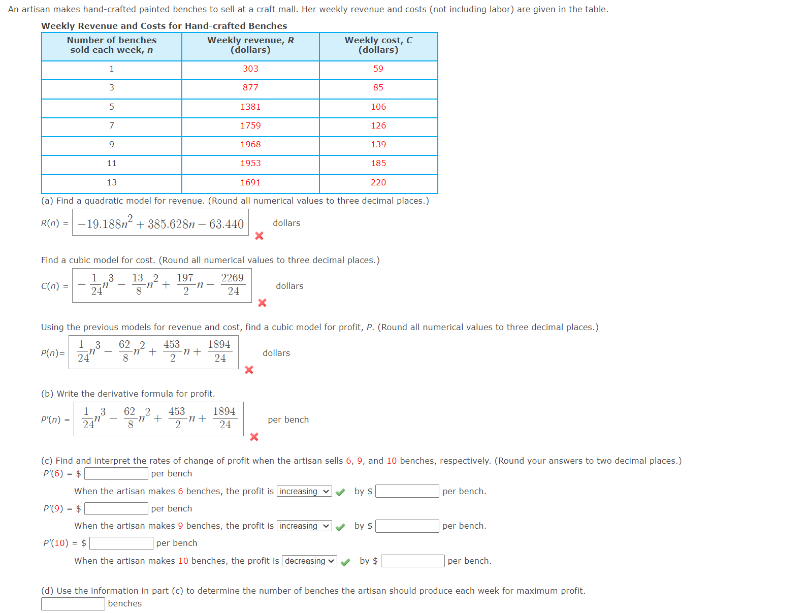 Solved Find a cubic model for cost. (Round all numerical | Chegg.com