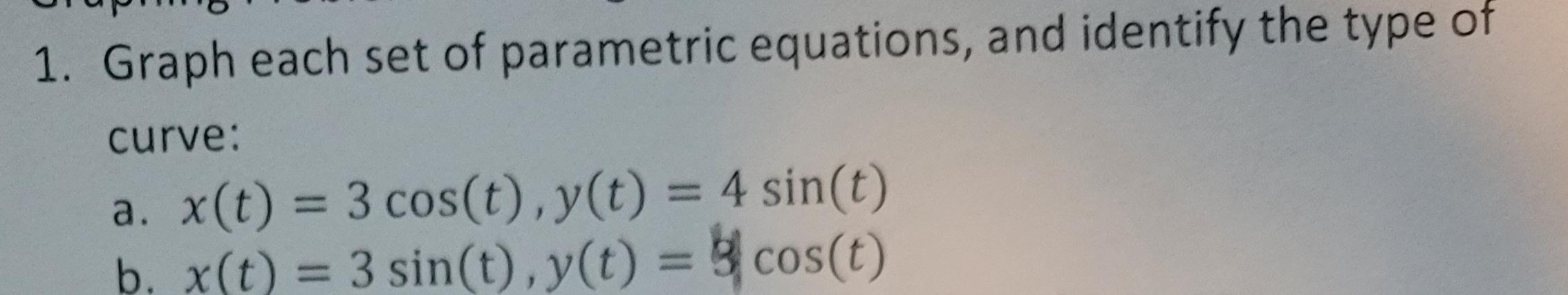 Solved 1. Graph each set of parametric equations, and | Chegg.com