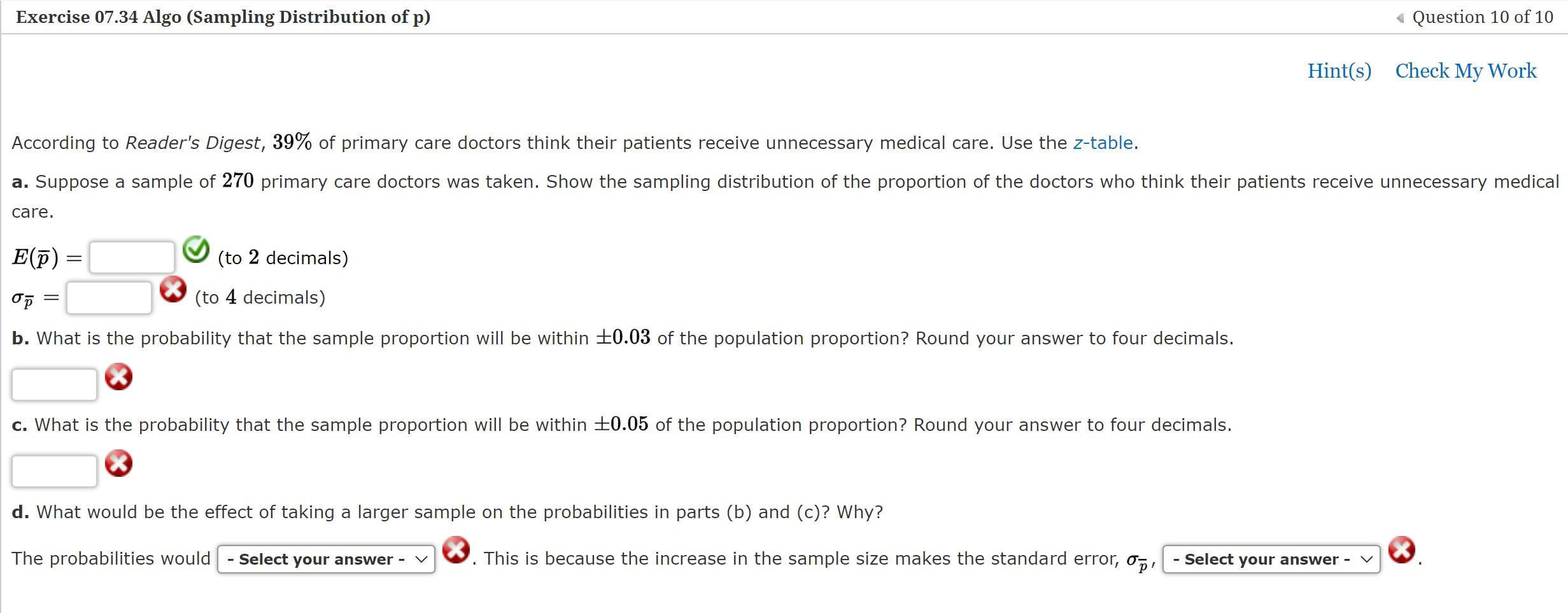 Solved Exercise 07.34 Algo (Sampling Distribution of p) | Chegg.com
