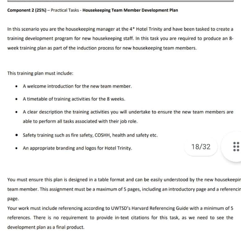 Solved Component 2 (25\%) - Practical Tasks - Housekeeping | Chegg.com