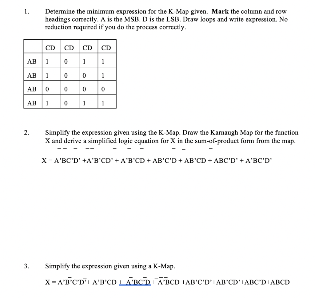 Solved 1. Determine the minimum expression for the K-Map | Chegg.com