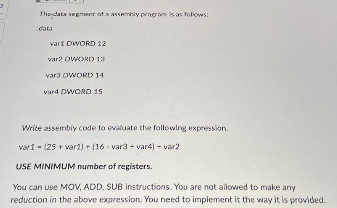 Solved The data segment 2 a assembly program is as follows: | Chegg.com