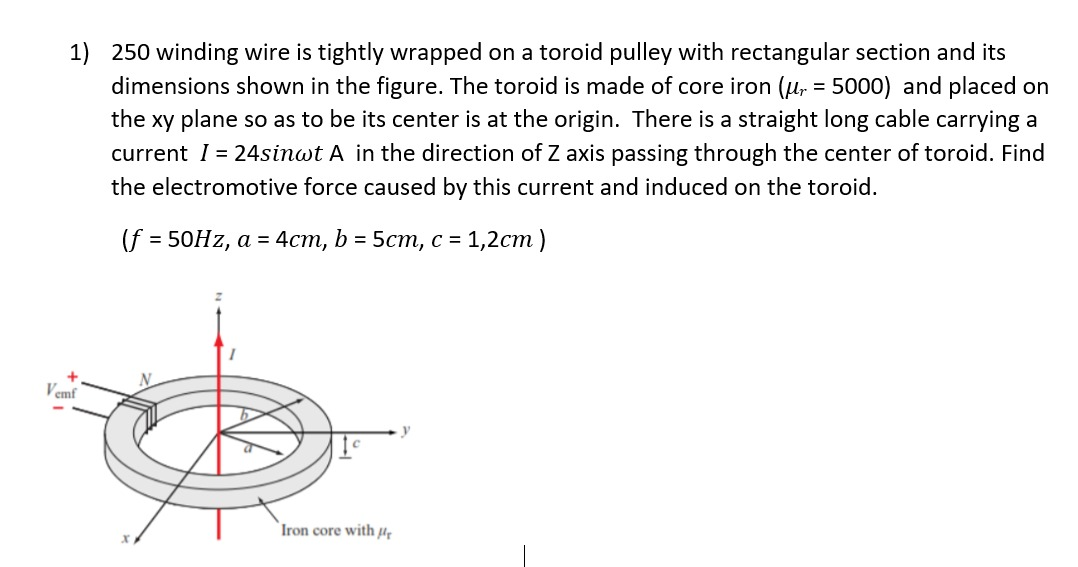 Solved 1) 250 winding wire is tightly wrapped on a toroid | Chegg.com