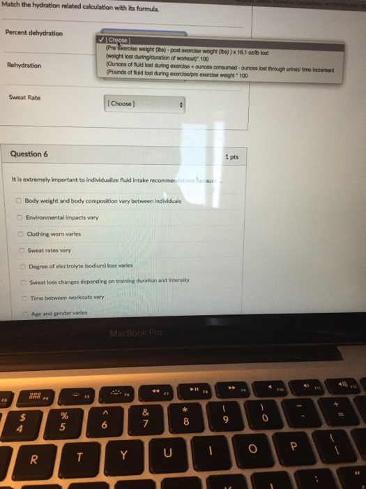 Solved Match the hydration related calculation with its | Chegg.com