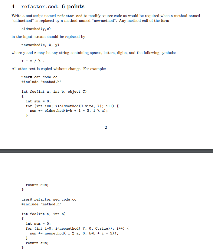 Solved 4 D 6 Points Write A Sed Script Named 