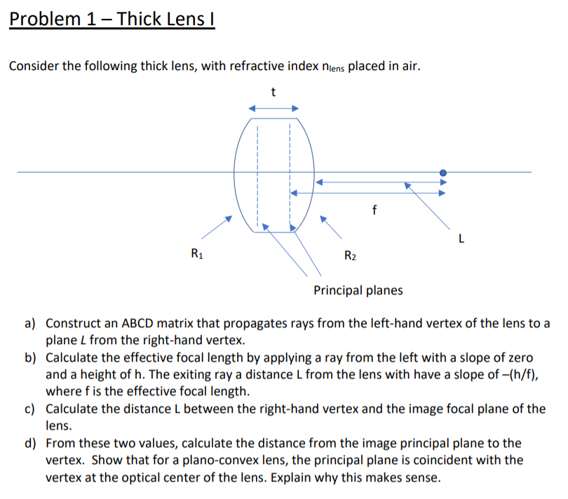 Problem 1 - Thick Lens | Consider the following thick | Chegg.com