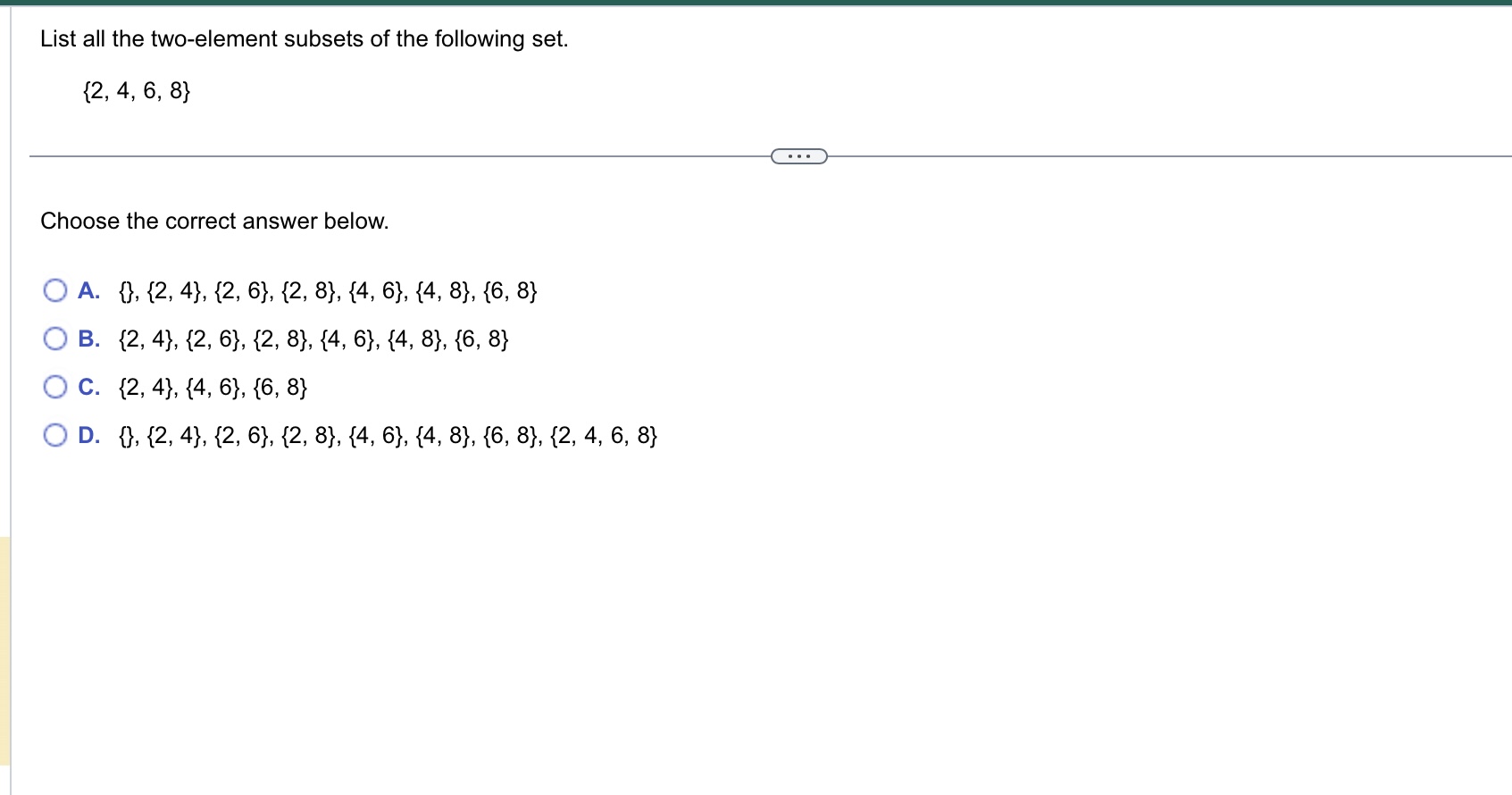 Solved List all the two-element subsets of the following | Chegg.com