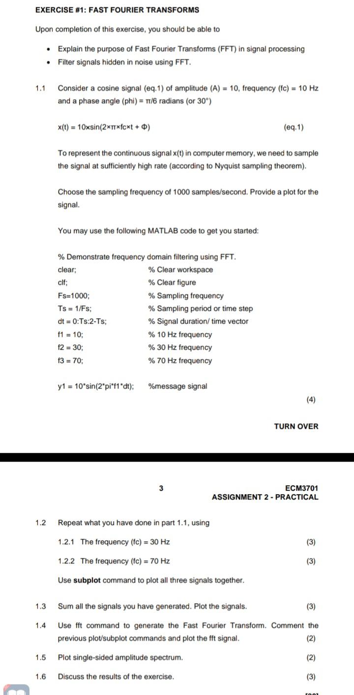 Solved EXERCISE \#1: FAST FOURIER TRANSFORMS Upon completion | Chegg.com