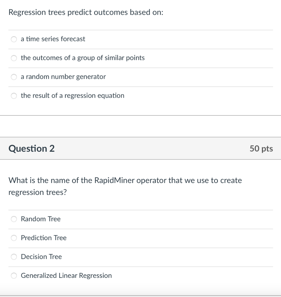 Solved Regression trees predict outcomes based on: a time | Chegg.com
