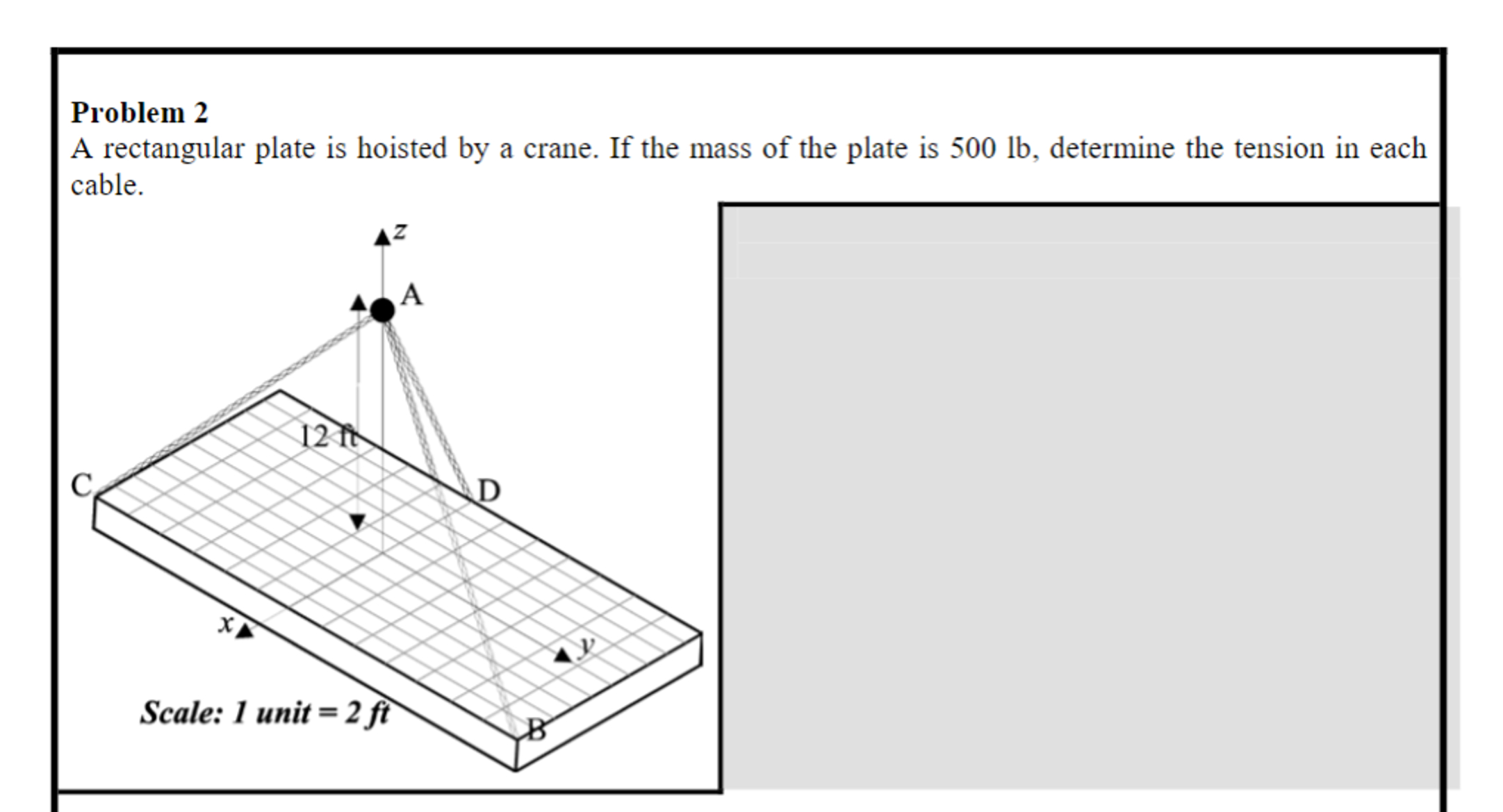 Solved Problem 2A rectangular plate is hoisted by a crane. | Chegg.com